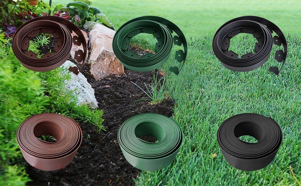 MTB Landscape Edging Coil Kit 4 Inch High Terrace Board with 12 10-inch Spikes,40 FEET, Green