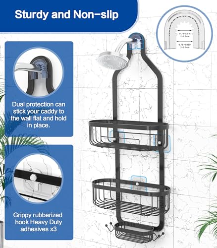 Turfson Shower Caddy Hanging Over Shower Head,Shower Organizer Hanger Storage Rack Shelf For Inside Shower Wall Shelves Baskets With Soap Shampoo Holder Organization For Bathroom Black