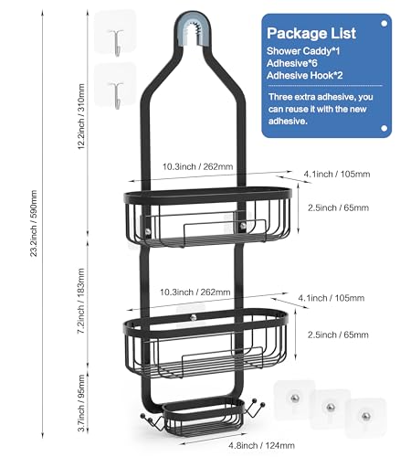 Turfson Shower Caddy Hanging Over Shower Head,Shower Organizer Hanger Storage Rack Shelf For Inside Shower Wall Shelves Baskets With Soap Shampoo Holder Organization For Bathroom Black