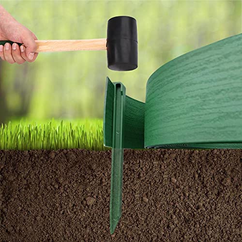 MTB Landscape Edging Coil Kit 4 Inch High Terrace Board with 12 10-inch Spikes,40 FEET, Green