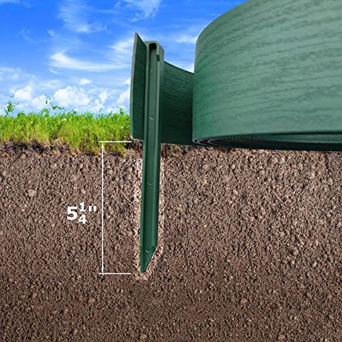 MTB Landscape Edging Coil Kit 4 Inch High Terrace Board with 12 10-inch Spikes,40 FEET, Green