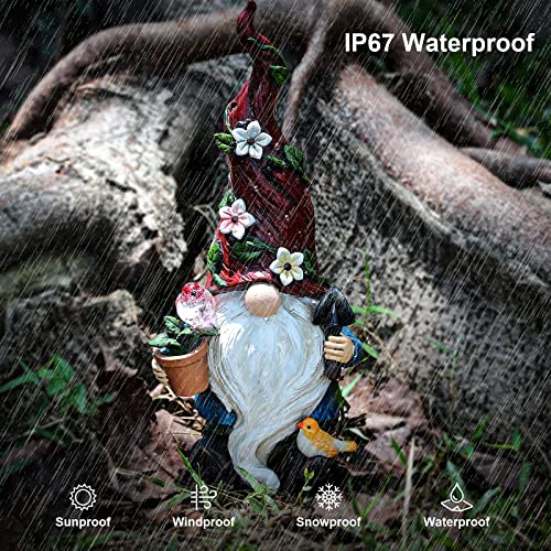 grinshin Outdoor Garden Gnome Statue,Resin Gnome Figurine with Solar Led Lights, Outside Decor for Patio Yard Lawn Porch Decorations, Ornament Gifts (Blue Statue)