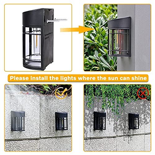Mancra Solar Fence Lights Outdoor, 6 Pack Solar Wall Lights LED Tungsten Filament Bulb Solar Deck Lights Waterproof Patio Decor for Outdoor Porch Backyard Yard Garden, 3000K