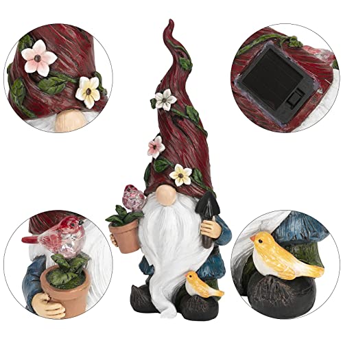 grinshin Outdoor Garden Gnome Statue,Resin Gnome Figurine with Solar Led Lights, Outside Decor for Patio Yard Lawn Porch Decorations, Ornament Gifts (Blue Statue)