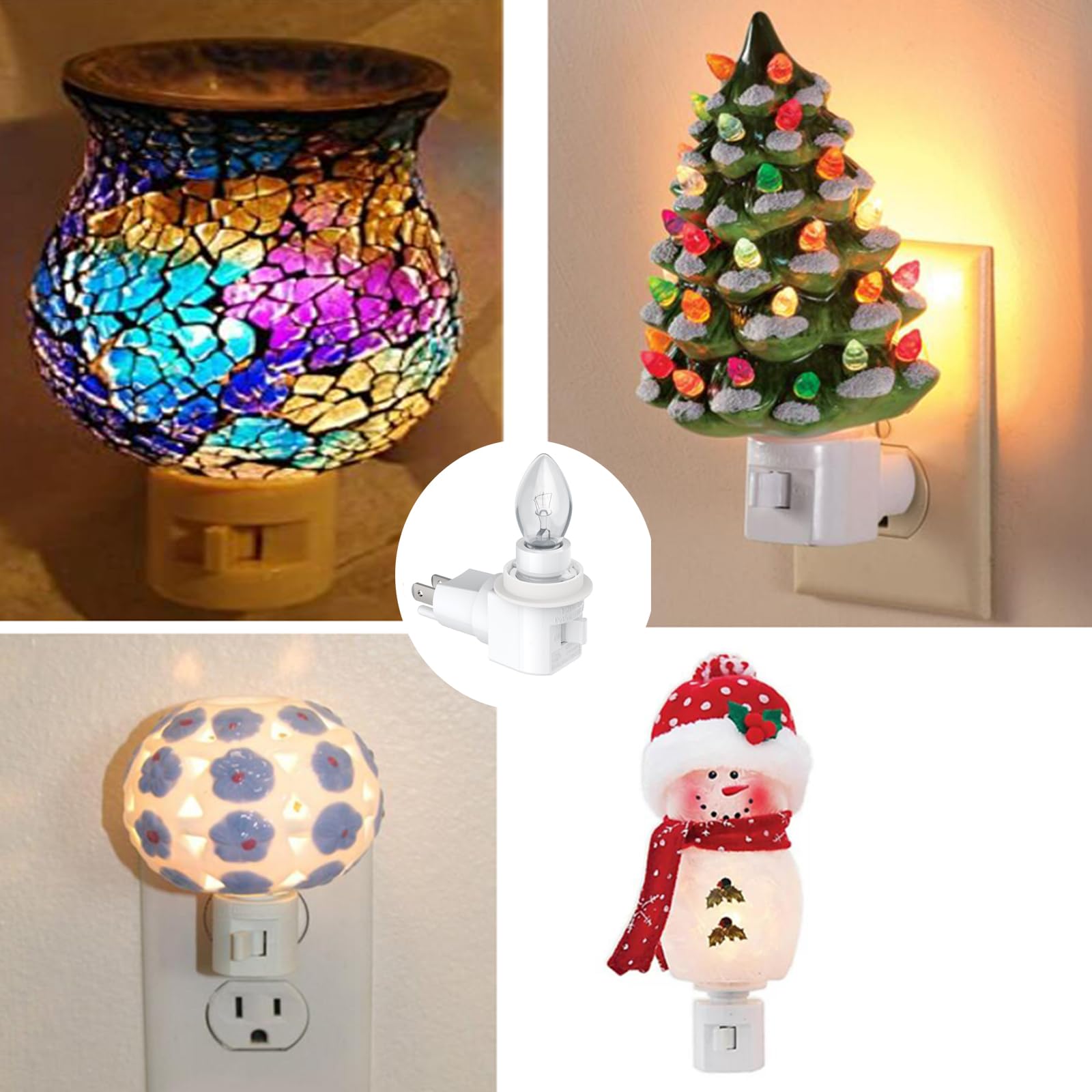 Plug in Night Light,TWDRTDD Adjustable E12 Base Socket Night Light with On/Off Switch for Making Decorative Night Lights (Glass Ring,3Pin Plug, White)