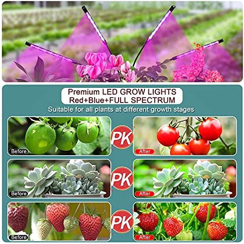 Lxyoug LED Grow Lights for Indoor Plants Full Spectrum Plant Light with 15-60 inches Adjustable Tripod Stand, Red Blue White Floor Grow Lamp with 4/8/12H Timer with Remote Control
