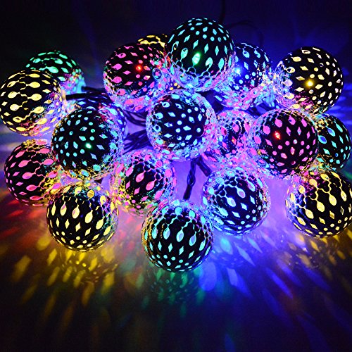 dephen Solar String Lights - 15ft Outdoor String Lights 20LED Solar Christmas Lights Outdoor Waterproof Multicolor Moroccan String Lights for Patio Garden Party Festival Xmas Tree