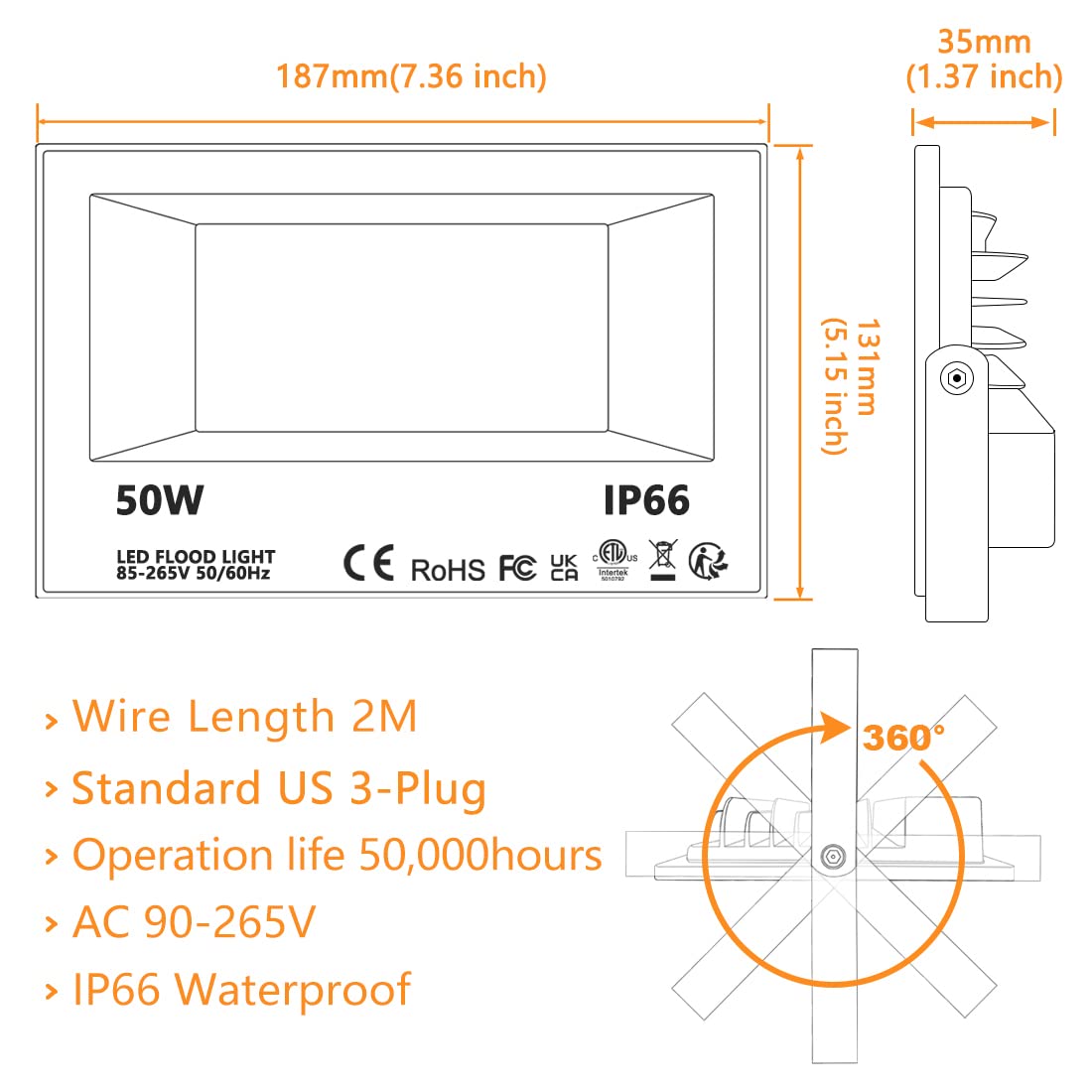 MELPO LED Flood Light Outdoor, 500W Equivalent 5000LM Smart RGB Landscape Lighting with APP Control, DIY Scenes - Timing - Warm White 2700K - Color Changing Uplight, IP66 Waterproof US Plug (4 Pack)