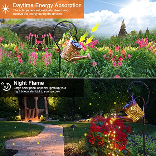 Ledeak Solar Watering Can Light, Solar Fairy Lights Outdoor Waterproof, Hanging Solar Powered Lantern Garden Art Light Decor Metal Waterfall String Lights for Patio Yard Pathway Plant Vine