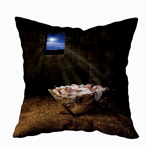 Fullentiart 18X18 Pillow Cover Outdoor Pillow Covers Decorative Pillow Covers 18x18inch Baby Jesus Resting Light from The Star Through Window Manger Filters Square Pillow Covers for Living Room