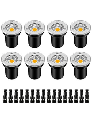 ZUCKEO Low Voltage Landscape Lights LED Well Lights 3W 12V-24V in Ground Lights IP67 Waterproof Low Voltage Landscape Lighting Flood Driveway Deck Step Garden Lights Outdoor (8 Pack Warm White)