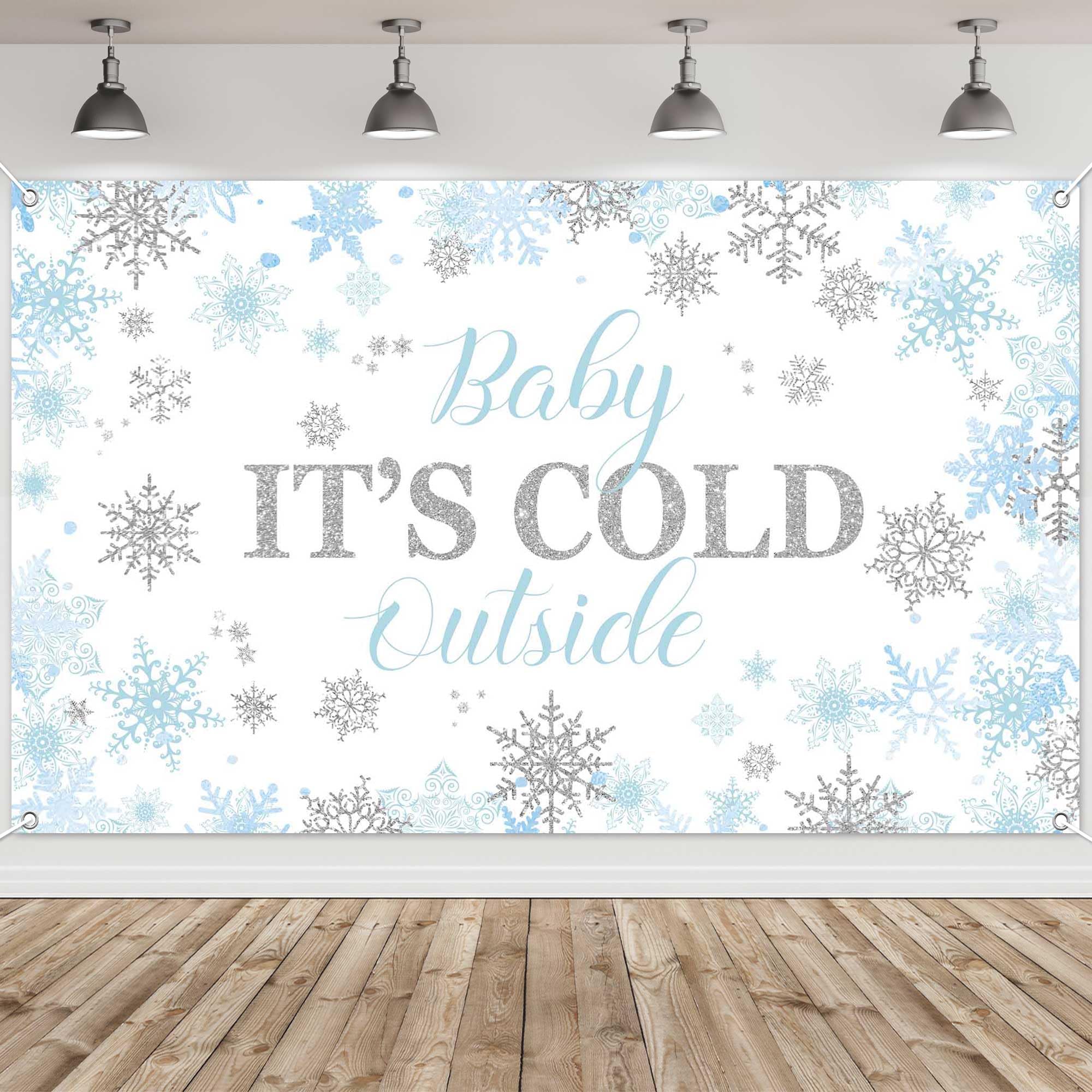 Felortte 71" x 43" Polyester Winter Baby Shower Backdrop Winter Wonderland Blue Snows Baby It's Cold Outside Photography Background for Newborn 1st Birthday Party Decorations PhotoBooth Props
