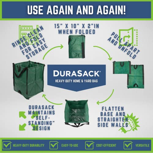 DURASACK Heavy Duty Home and Yard Waste Bag 48-Gallon Woven Polypropylene, Reusable Lawn and Leaf Garden Bag with Reinforced Carry Handles, Pop-Up Self-Standing Garbage Can, Gray