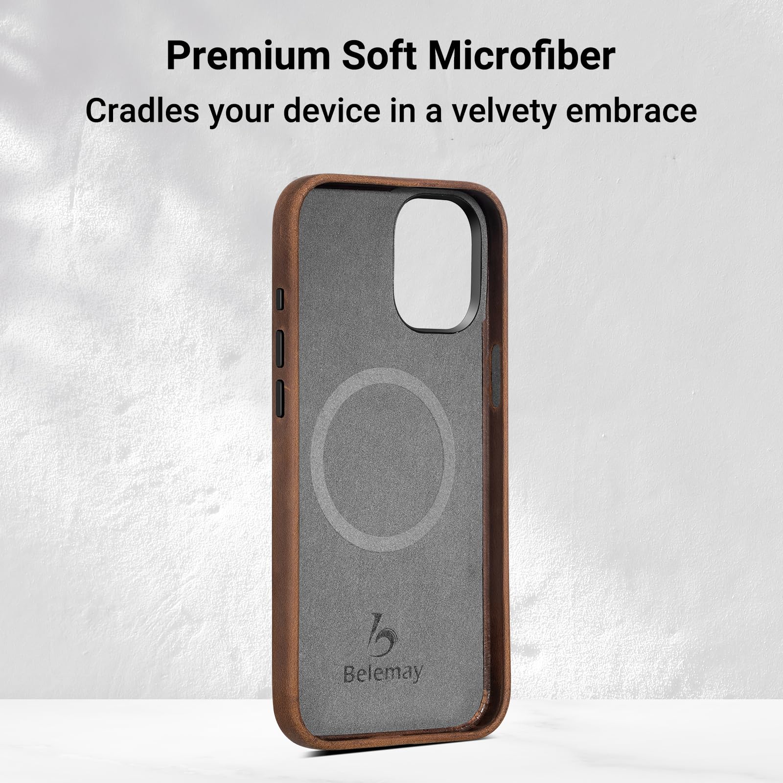 Belemay Compatible with iPhone 15 Pro Max Leather Case Magsafe-Top Grain Vintage Crazy Horse Leather-Metal Buttons Camera Bezel-Slim Fit-Precision Crafted Premium Phone Cover (6.7-inch)-Retro Brown