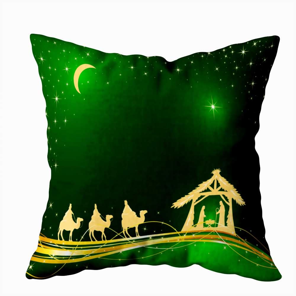 Fullentiart Square Pillow Covers Throw Pillow Covers 18X18 Outdoor Pillow Cover 18x18inch Christmas Theme Birth Jesus Shining Star Three Wise Men Green Holiday Pillow Covers for Bedroom Living Room