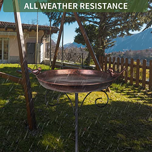 DREAMSOUL Outdoor Garden Bird Bath Metal Bird Baths Cast Iron Birdbath with Metal Stake Tall Bird Bath for Yard Garden Decor(Dia - 10inch)