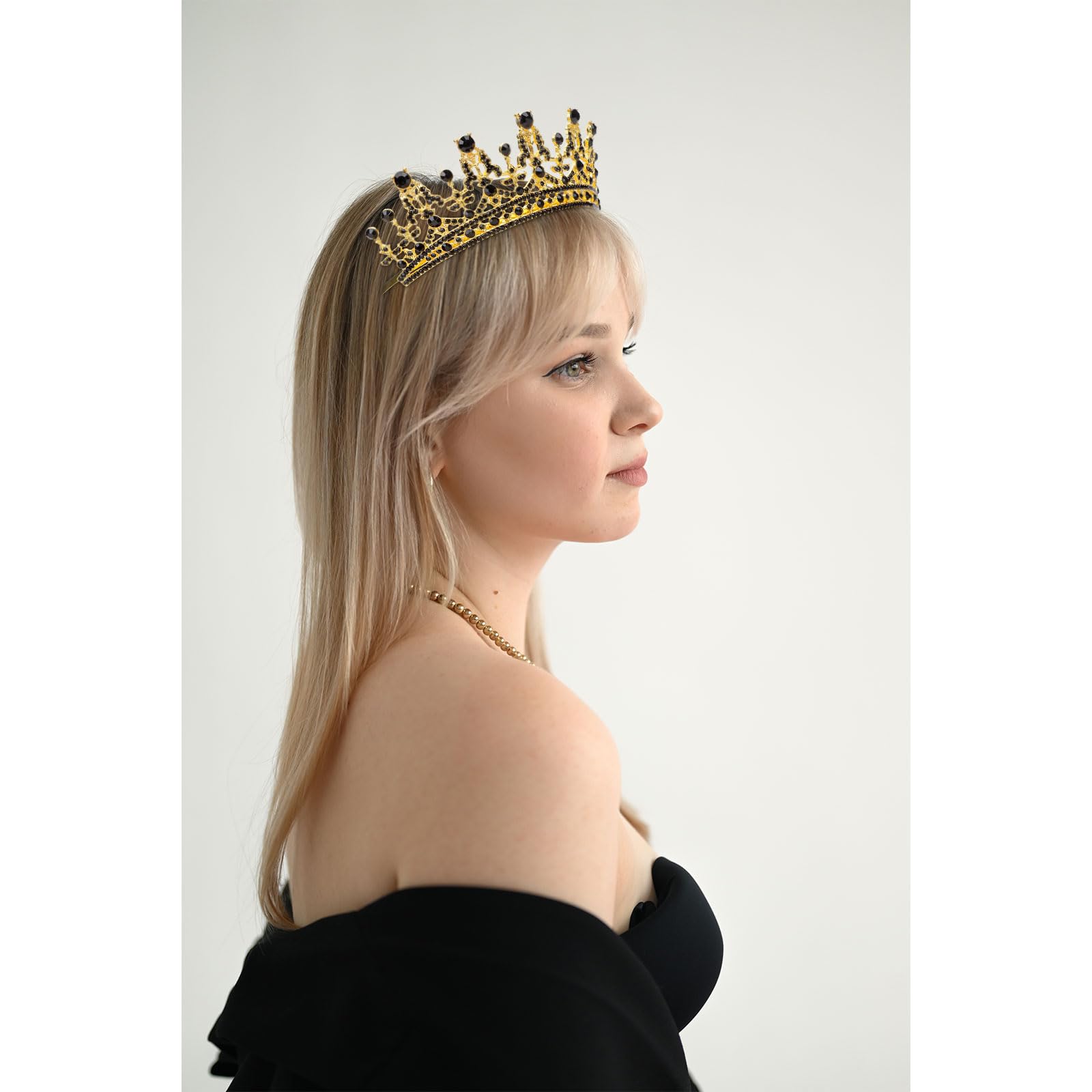 GAFATORY Black Gold Birthday Queen Crown and Sash for Women Princess Tiara and Sash for Girls