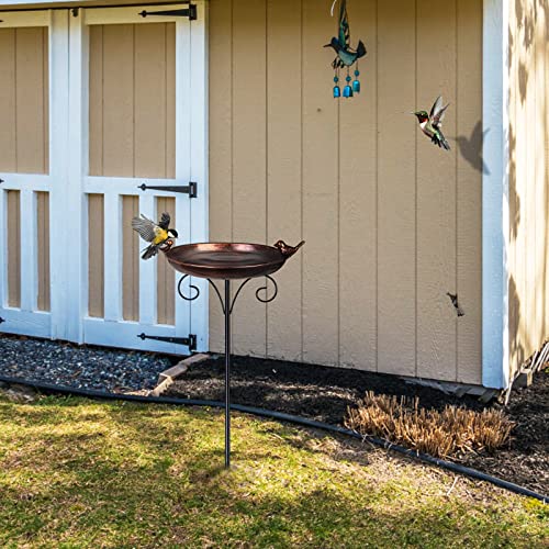DREAMSOUL Outdoor Garden Bird Bath Metal Bird Baths Cast Iron Birdbath with Metal Stake Tall Bird Bath for Yard Garden Decor(Dia - 10inch)