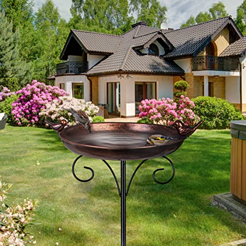 DREAMSOUL Outdoor Garden Bird Bath Metal Bird Baths Cast Iron Birdbath with Metal Stake Tall Bird Bath for Yard Garden Decor(Dia - 10inch)