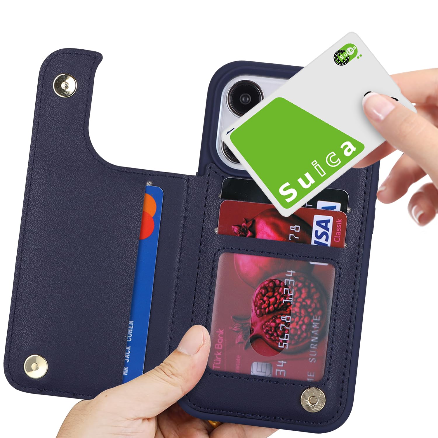 iCoverCase Compatible with iPhone 12 Pro Max Wallet Phone Case with Card Holder for Women Men, RFID Blocking PU Leather Case 6.7 Inch (Dark Blue)