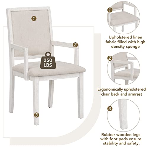 WOZNLA 5-Piece Dining Table Set - Round to Oval Extendable Butterfly Leaf Wood Table with 4 Upholstered Dining Chairs with Armrests - Ideal for Kitchen and Family Gatherings
