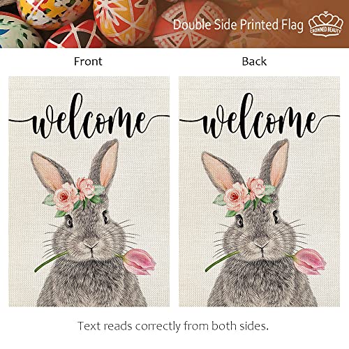 CROWNED BEAUTY Easter Grey Bunny Garden Flag 12x18 Inch Double Sided for Outside Burlap Small Welcome Yard Holiday Flag CF702-12