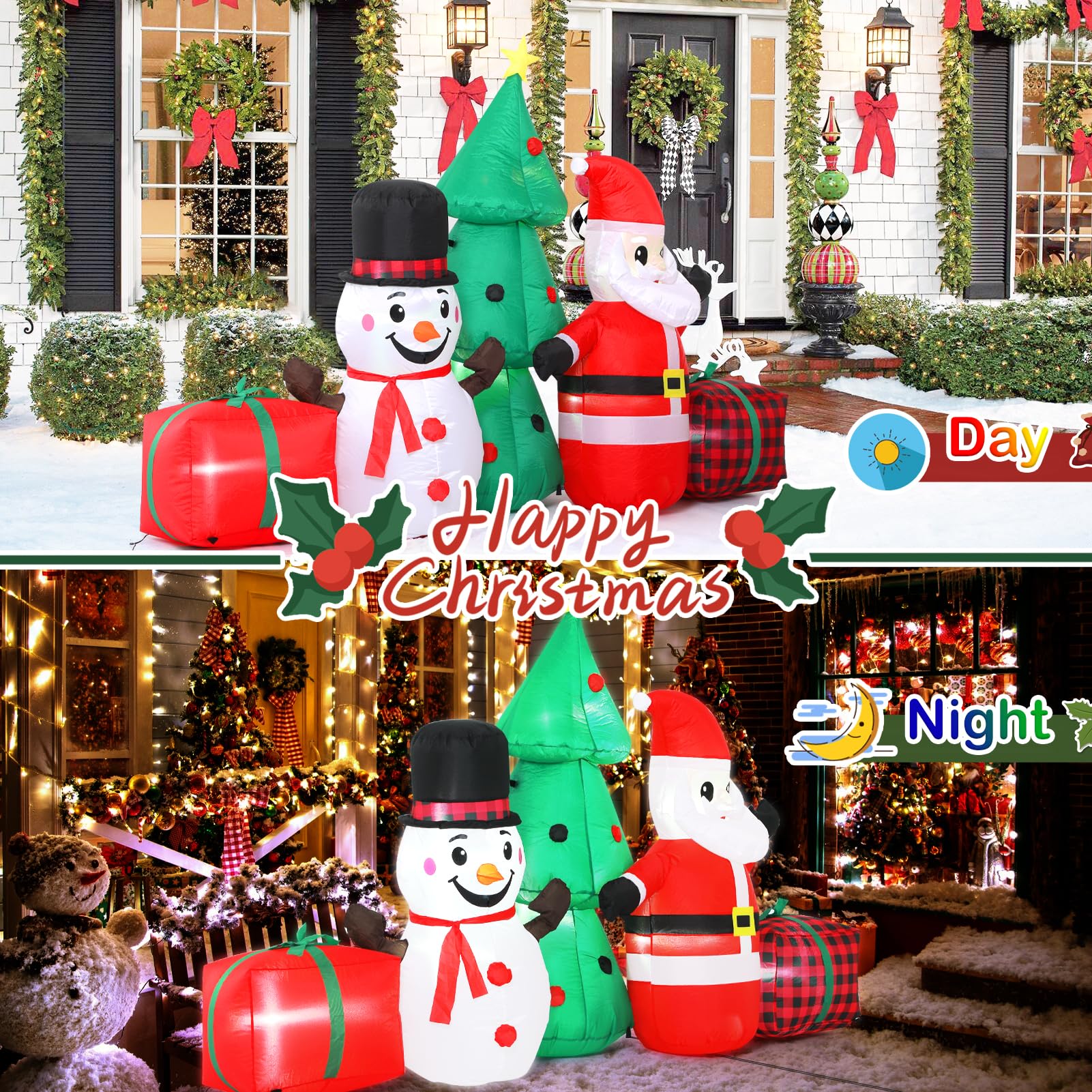 ZOOS Christmas Inflatables Outdoor Decorations 8x5FT Inflatable Christmas Yard Decorations Lighted Inflatable Christmas Tree Snowman Santa Claus Gift Box, Inflatable Outdoor Holiday Yard Decorations