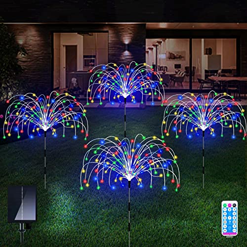 Outdoor Solar Garden Lights, Firework Lights Outdoor 4pack Waterproof Decorative pathway lights, 120Led firefly lights solar outdoor Decor for Courtyard Garden Party yard decorations outdoor(Colorful)