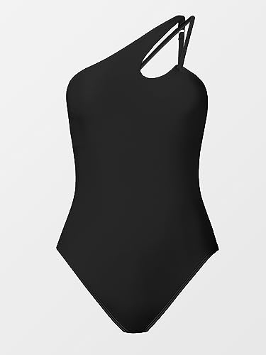 CUPSHE One Piece Swimsuit for Women Asymmetrical Bathing Suit Adjustable Straps Cutout, M Black