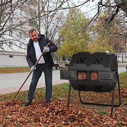 43 Gallon Compost Bin Outdoor Tumbling Composting Bins Compost Tumbler Bucket Trash Can w/Dual Chamber Sliding Doors for Garden Patio,Black Door