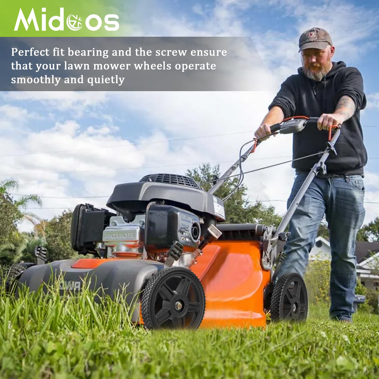 Midcos 12'' Lawn Mower Wheels, Push Mower Plastic Wheels, Set of 2 Wheels Kit for Push Mowers Includes Bolts, Nuts fits Craftsman Mower, Generator, Garden Tiller Most Standard Lawn Mowers (12×1.75'')
