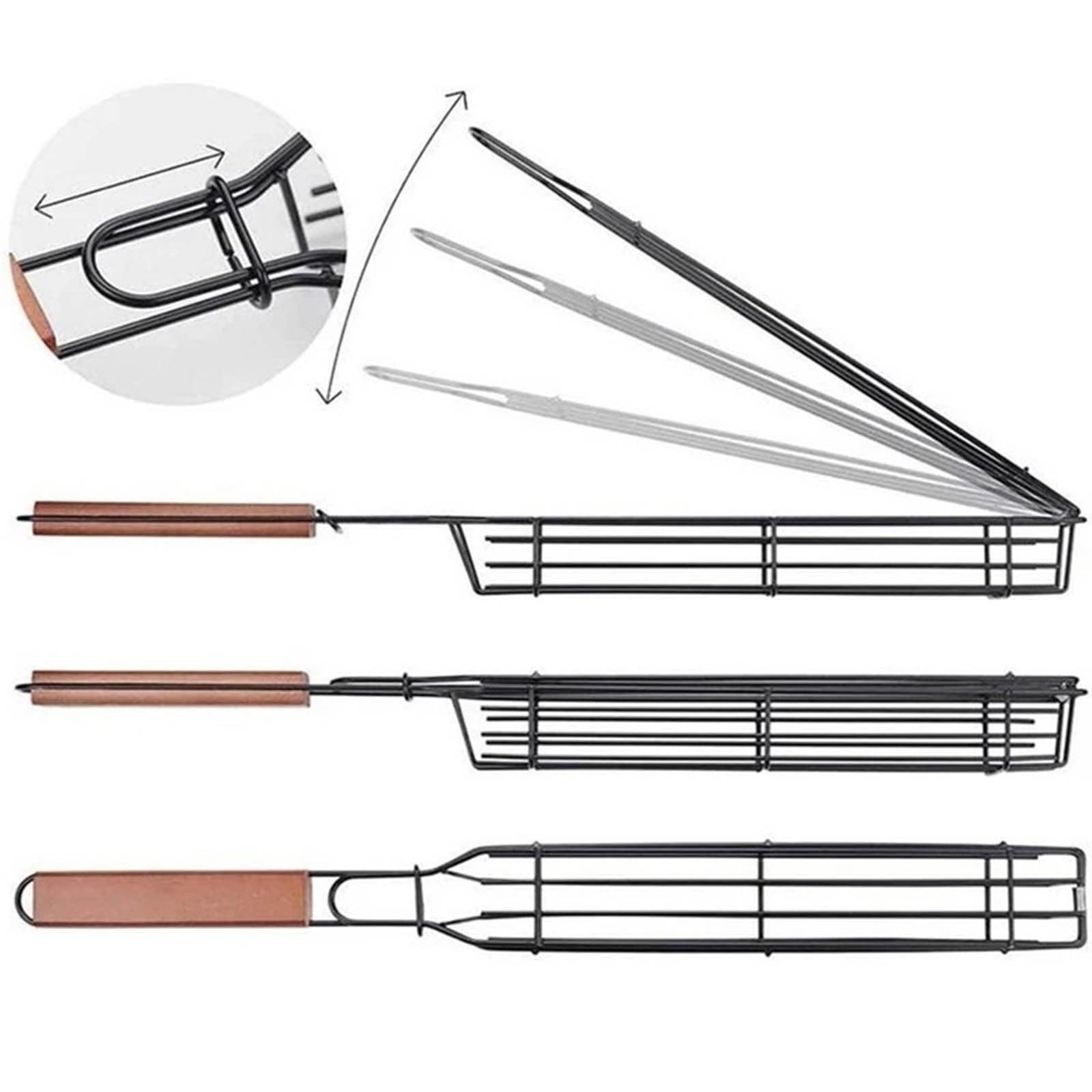 Grilling Basket - BBQ Grill Accessories and Grill Grate, Duty Stainless Steel BBQ Grill Box Tool With Lockable And Wood Handle for Veggies, Meat, Seafood, and More