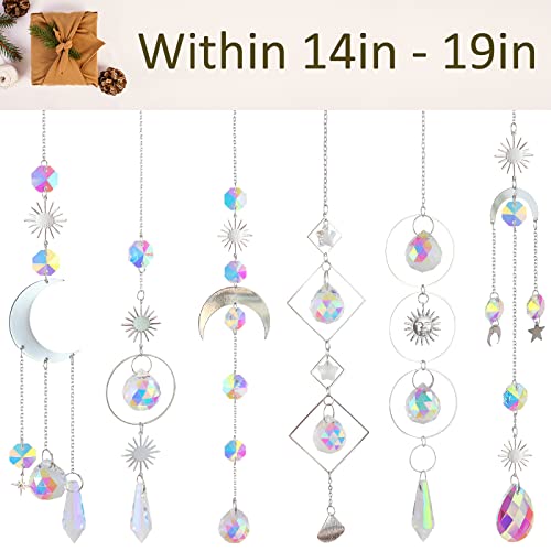 6Pieces Crystal Suncatchers for Window Hanging Sun Catcher with Chain Rainbow Maker Crystal Prisms Decor for Home Garden Party Wedding Ornament Gift Mother Daughter