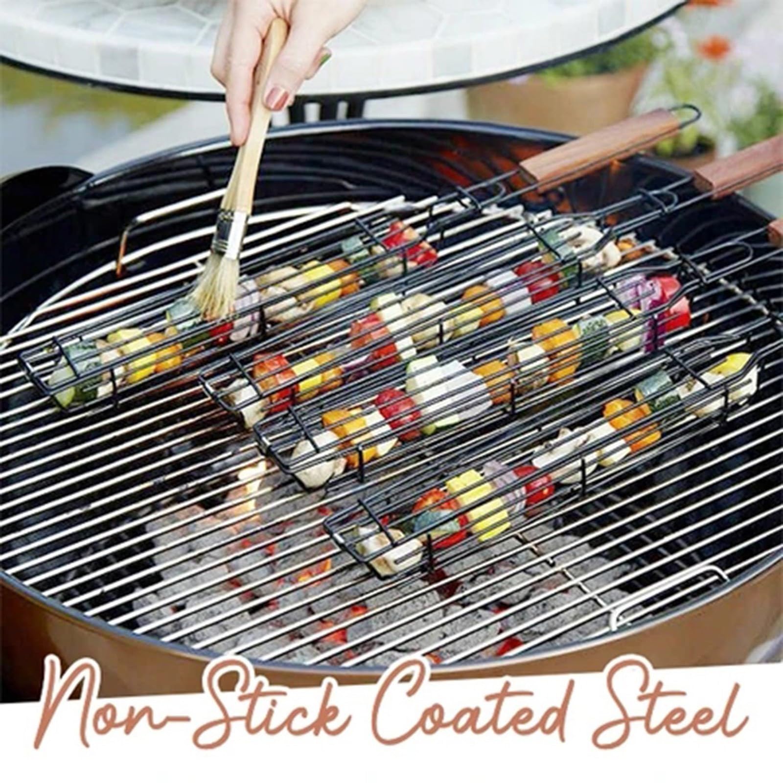 Grilling Basket - BBQ Grill Accessories and Grill Grate, Duty Stainless Steel BBQ Grill Box Tool With Lockable And Wood Handle for Veggies, Meat, Seafood, and More