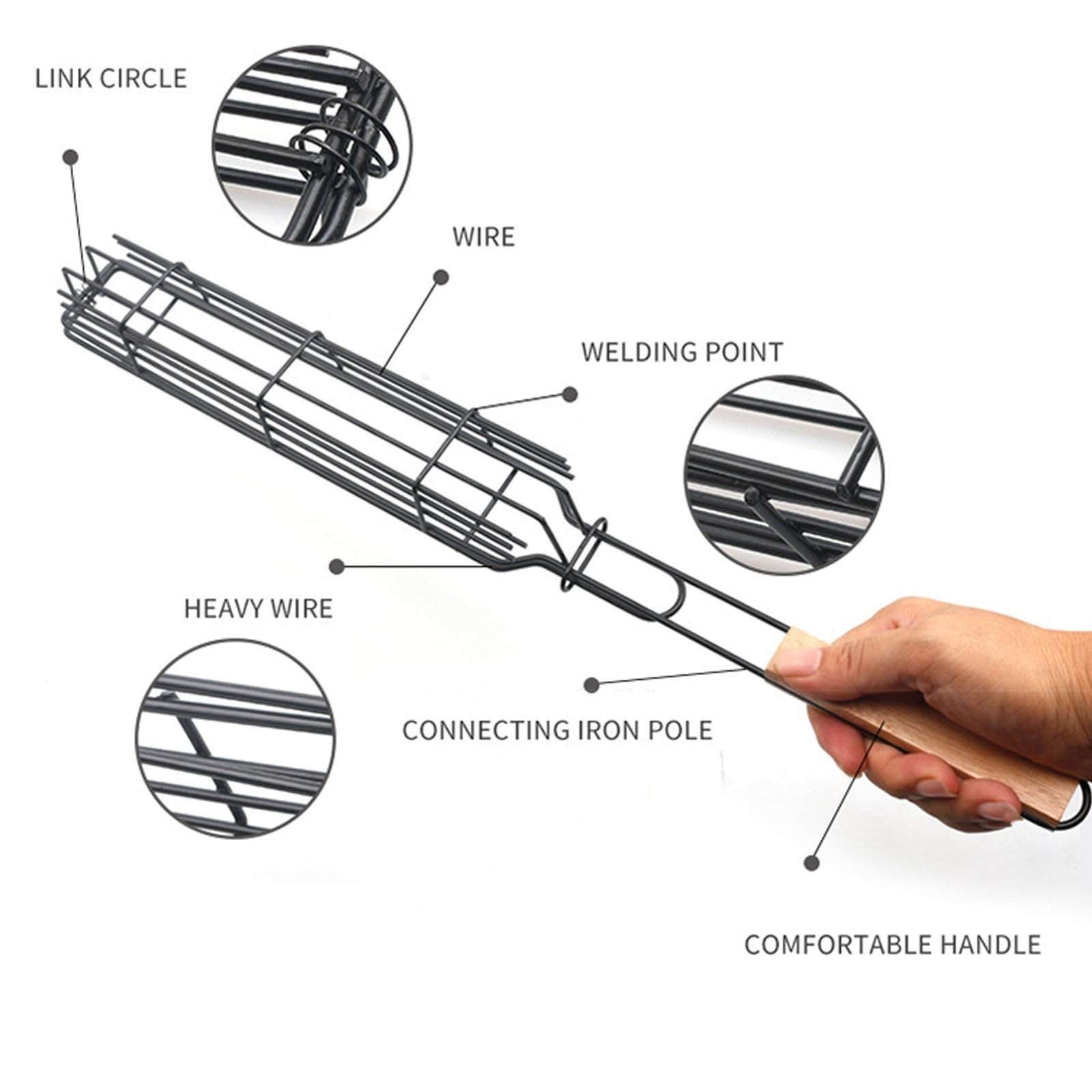 Grilling Basket - BBQ Grill Accessories and Grill Grate, Duty Stainless Steel BBQ Grill Box Tool With Lockable And Wood Handle for Veggies, Meat, Seafood, and More