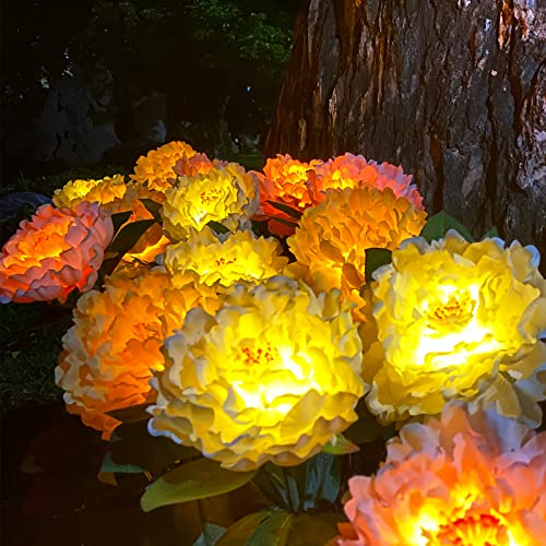 Cmskokm Outdoor Solar Garden Light Yard Decor Garden Decor Solar Flower Lamp Garden Decor Bigger Peony Flower Head Bigger Solar Panel Waterproof Solar Decorative Light for Garden Patio (3 per Box)