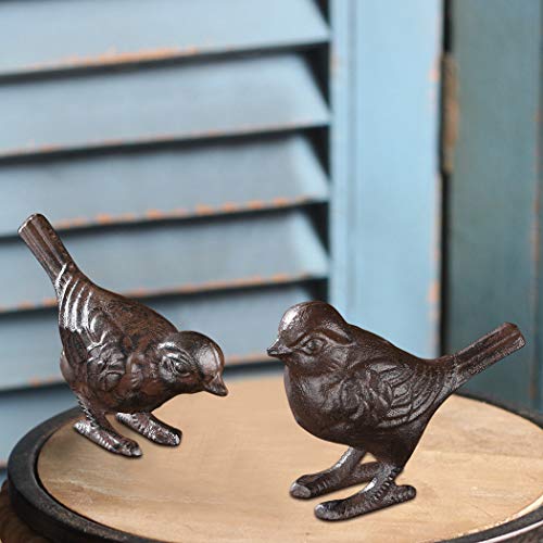 BRASSTAR Rustic Cast Iron Bird Statue Farmhouse Home Garden Decor Collectible Figurines Gift Replica Rust Color a Pair of Birds PTZD053