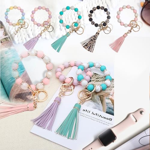 Cloud pie Keychain Wristlet for Women Girls, Silicone Car Key Rings with Zircon & Tassel Bangle Card Holder