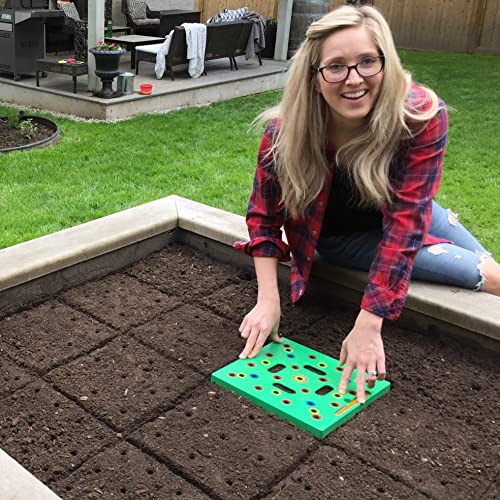 Seeding Square โ Seed Sowing Template for Maximum Harvest - Square Foot Gardening Tool Kit โ Includes: Color Coded Seed Spacer & Magnetic Seed Dibber/Seed Ruler/Seed Spoon & Vegetable Planting Guide