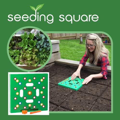 Seeding Square β Seed Sowing Template for Maximum Harvest - Square Foot Gardening Tool Kit β Includes: Color Coded Seed Spacer & Magnetic Seed Dibber/Seed Ruler/Seed Spoon & Vegetable Planting Guide
