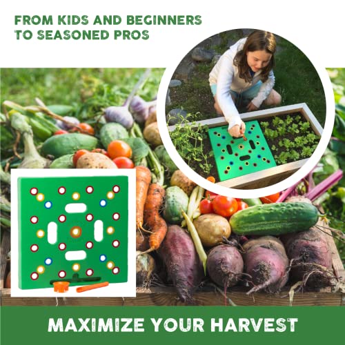 Seeding Square β Seed Sowing Template for Maximum Harvest - Square Foot Gardening Tool Kit β Includes: Color Coded Seed Spacer & Magnetic Seed Dibber/Seed Ruler/Seed Spoon & Vegetable Planting Guide