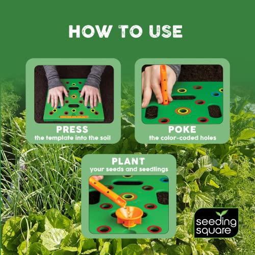Seeding Square β Seed Sowing Template for Maximum Harvest - Square Foot Gardening Tool Kit β Includes: Color Coded Seed Spacer & Magnetic Seed Dibber/Seed Ruler/Seed Spoon & Vegetable Planting Guide