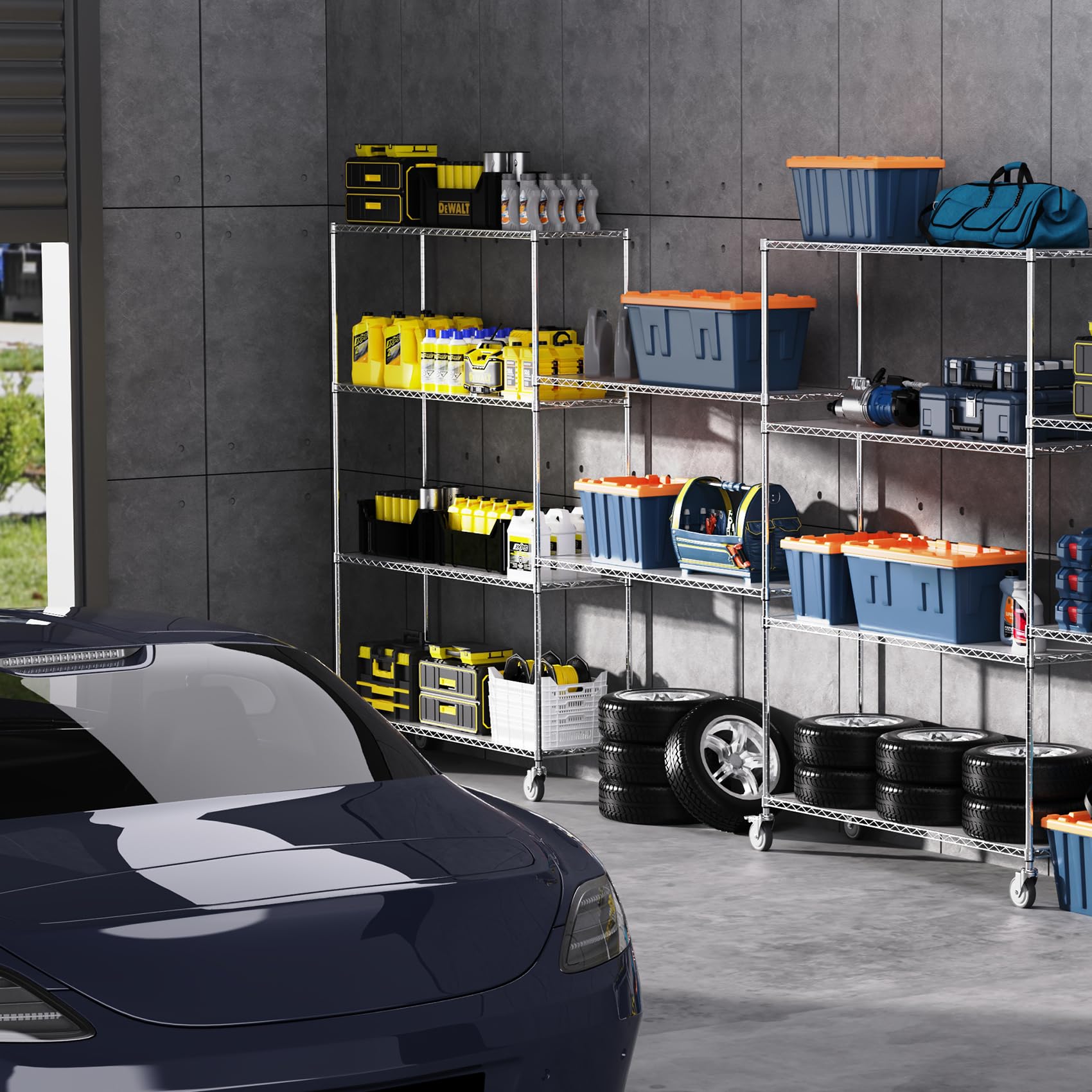 6 Tier 6000lbs Capacity NSF Metal Shelf Wire Shelving Unit, Heavy Duty Adjustable Storage Rack with Wheels & Shelf Liners for Commercial Grade Utility Steel Storage Rack, Chrome - 87.5"H x 60"L x 18"D