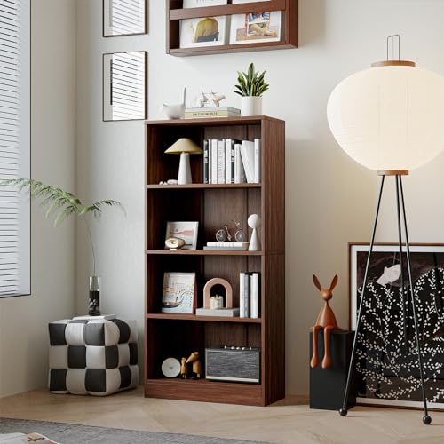 DIFY 4-Shelf Bookshelf, Wood Display Storage Shelves 54.5" Tall Bookcase Open Bookshelf for Home Office, Living Room and Bedroom, Walnut