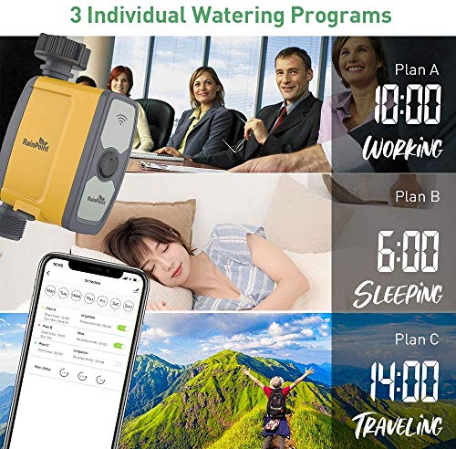 RAINPOINT Sprinkler Timer with Wi-Fi Hub, Smart Watering Timer Programmable Water Timer Hose Faucet Timer, Wireless Remote Control Irrigation System with Water Flow Meter, for Outdoor Yard, Garden