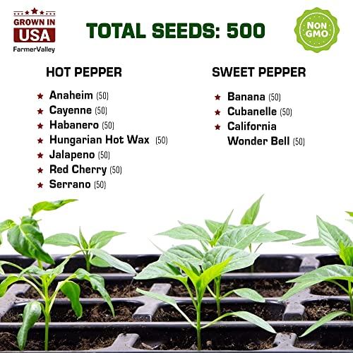 10 Sweet and Hot Pepper Seeds for Gardening Indoors & Outdoors - Non GMO Heirloom Pepper Seeds Variety Pack - Cayenne, Anaheim, California Bell & More