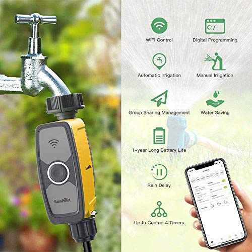 RAINPOINT Sprinkler Timer with Wi-Fi Hub, Smart Watering Timer Programmable Water Timer Hose Faucet Timer, Wireless Remote Control Irrigation System with Water Flow Meter, for Outdoor Yard, Garden
