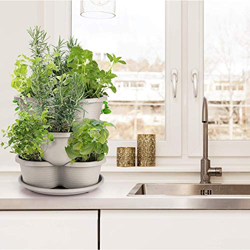 Amazing Creation Stackable Planter, Vertical Garden Planter, Strawberry Planter, Indoor/Outdoor Planters, 5 Tier Garden Tower, Herb Planter for Growing Vegetables Garden and Succulents (Off White)