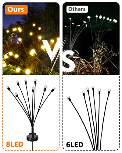 Otdair Solar Garden Lights-New Upgraded 4 Pack 8 LED Solar Powered Firefly Lights 4 Pack Solar Firefly Lights Outdoor Waterproof Vibrant Garden Lights for Patio Pathway Decoration,Warm White
