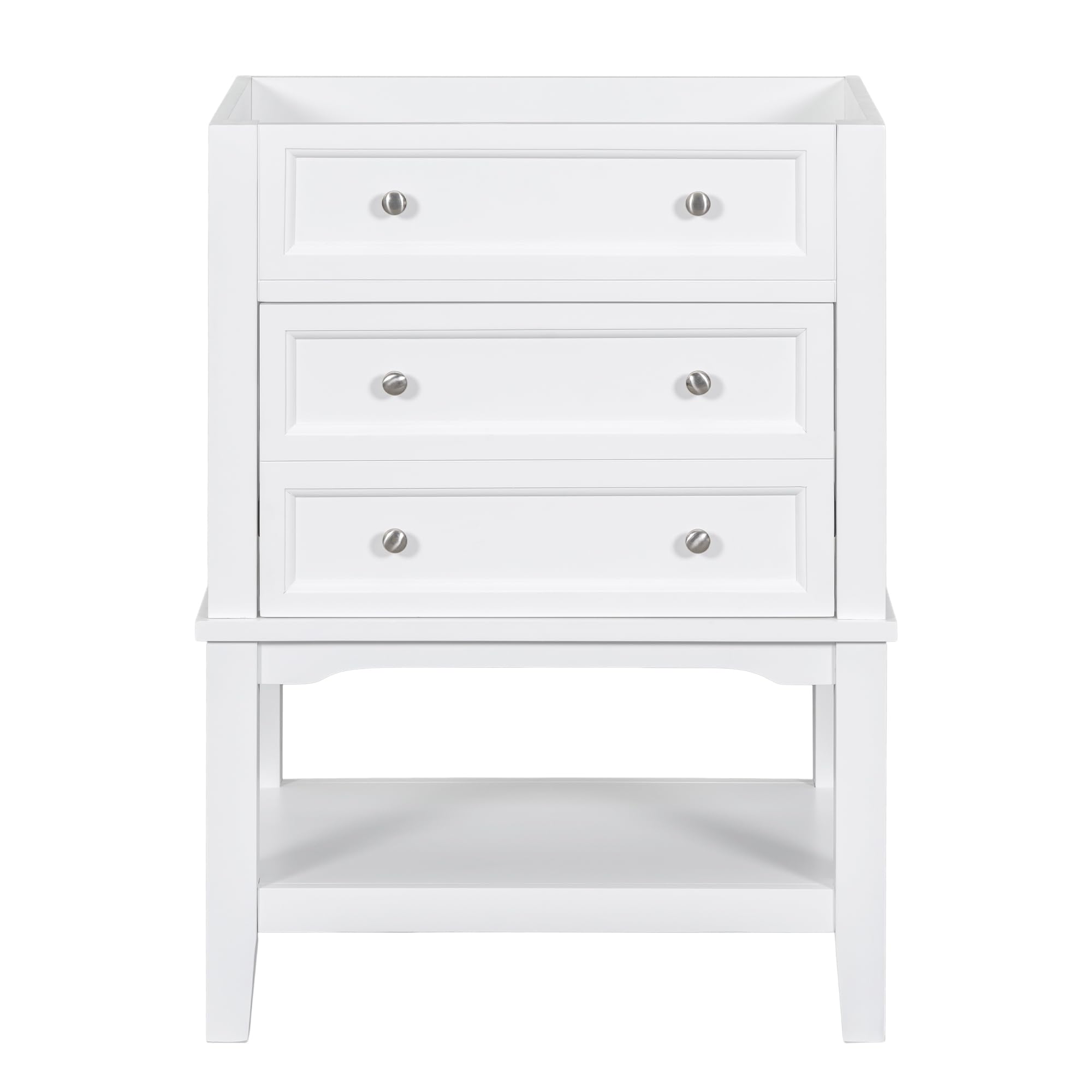 LZ LEISURE ZONE 24" Bathroom Vanity Without Sink, Base Only, Solid Wood Frame, Bathroom Storage Cabinet with Drawer and Open Shelf, White